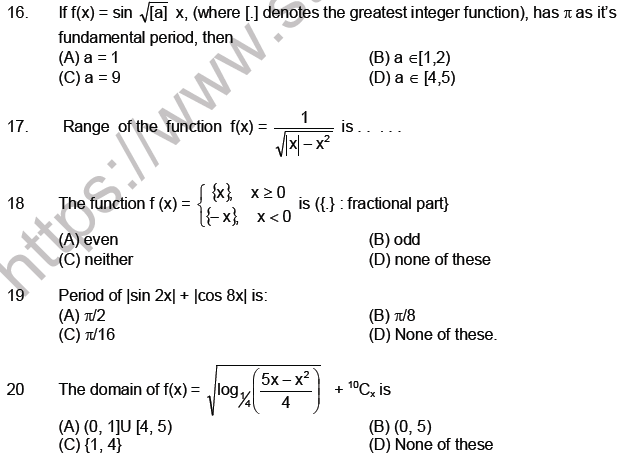 JEE Mathematics Relation and Functions MCQs Set B with Answers